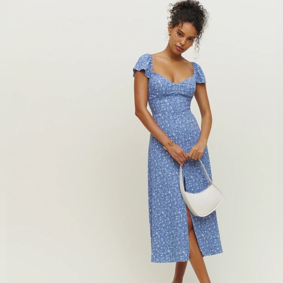 Reformation | Dresses | Reformation Blue Floral Baxley Dress Eve Color ...